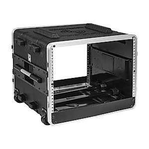 Sound Town Lightweight 8U PA DJ Rack/Road Case with 7U Rack Space, ABS Construction, 19” Depth, Retractable Handle, Wheels and Heavy-Duty Latches (STRC-A8UT)