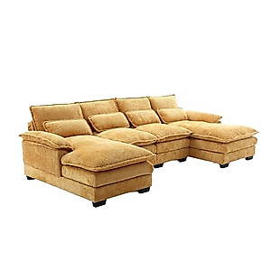 U-Shaped Cushions Deep Seat Sectional Sofa Couch w/Double Chaise (Left & Right) and 4 Lumbar Pillows,110.6" Corner Symmetrical Overstuffed Comfy Sofa&Couch for Home Office Apartment Living Room Sets