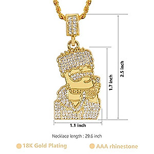 putouzip Bart Chain Necklace 18K Gold Plated Fully Iced Out Zircon Stainless Steel Pendant For Men Gift(Gold)