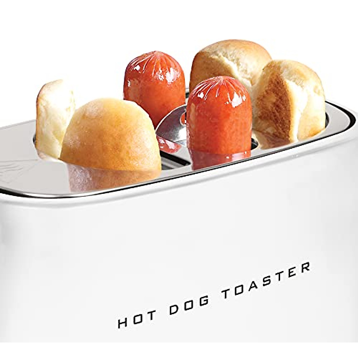 Nostalgia HDT900WHT Pop-Up 2 Hot Dog and Bun Toaster With Mini Tongs, Works with Chicken, Turkey, Veggie Links, Sausages and Brats, White