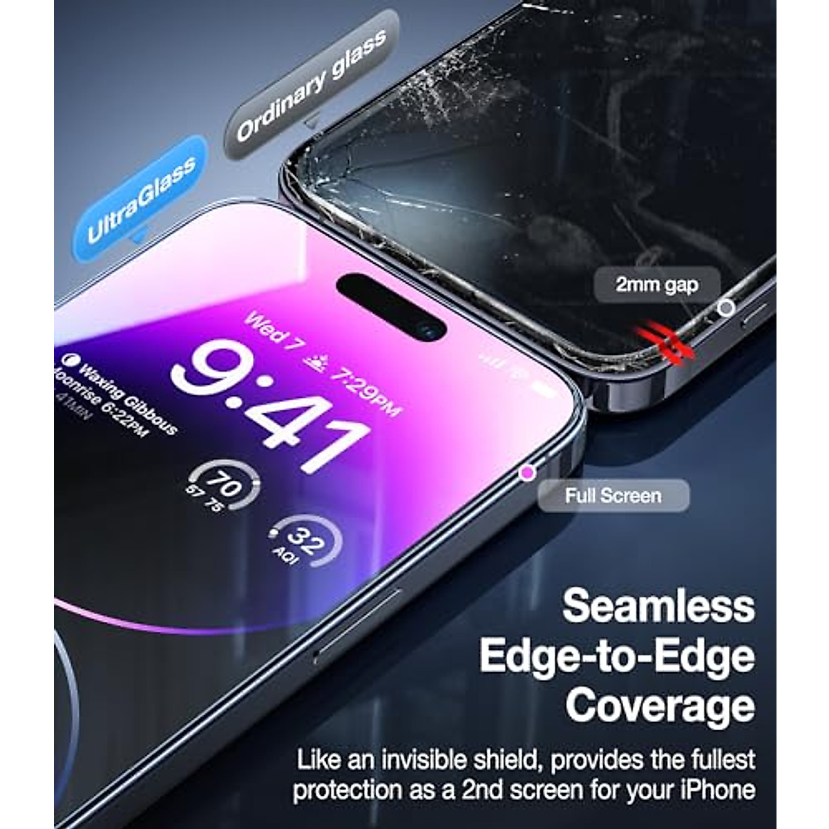 UltraGlass UNBREAK TOP 9H+ Glass for iPhone 14 Pro Max Screen Protector [Military SGS Shatterproof & Longest Durable] Screen Protector 14 Pro Max Tempered Glass, Anti-fingerprint, 2 Packs