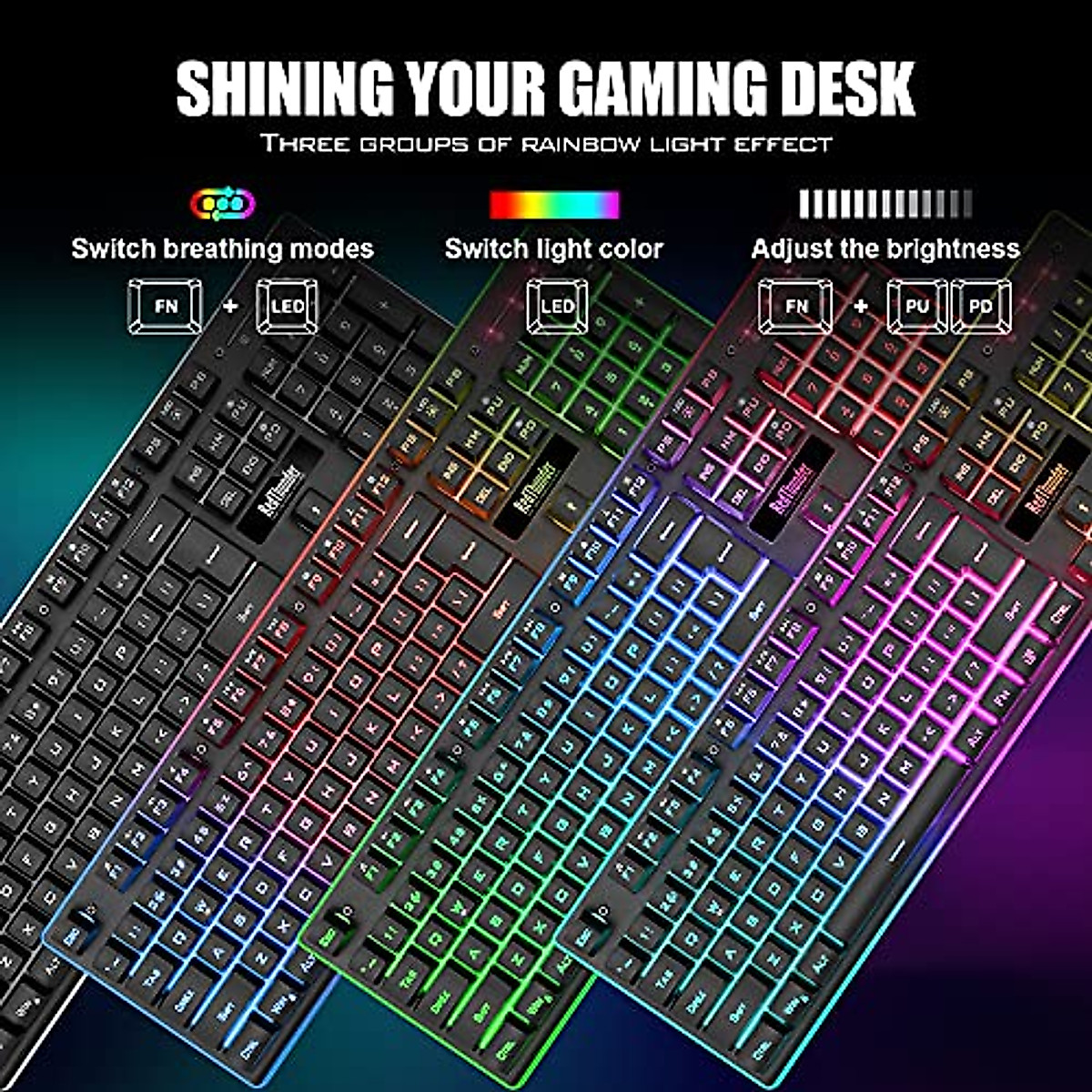 RedThunder K10 Wireless Gaming Keyboard, Rechargeable 3000mAh 2.4G LED Backlit Wireless Keyboard, Ergonomic Keyboard with Mechanical Feeling Keys for PC PS4 Xbox One Mac, Teclado Gamer, Black