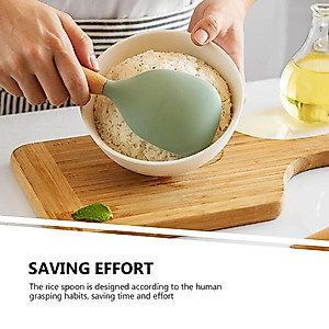 MAGICLULU Silicone Rice Spoon Kitchen Utensils Cooking Ladle Wooden Rice Paddle Rice Spatula Korean Rice Paddle Rice Serving Spoon Scoop Reusable Rice Spoon Wood Tablespoon Handle