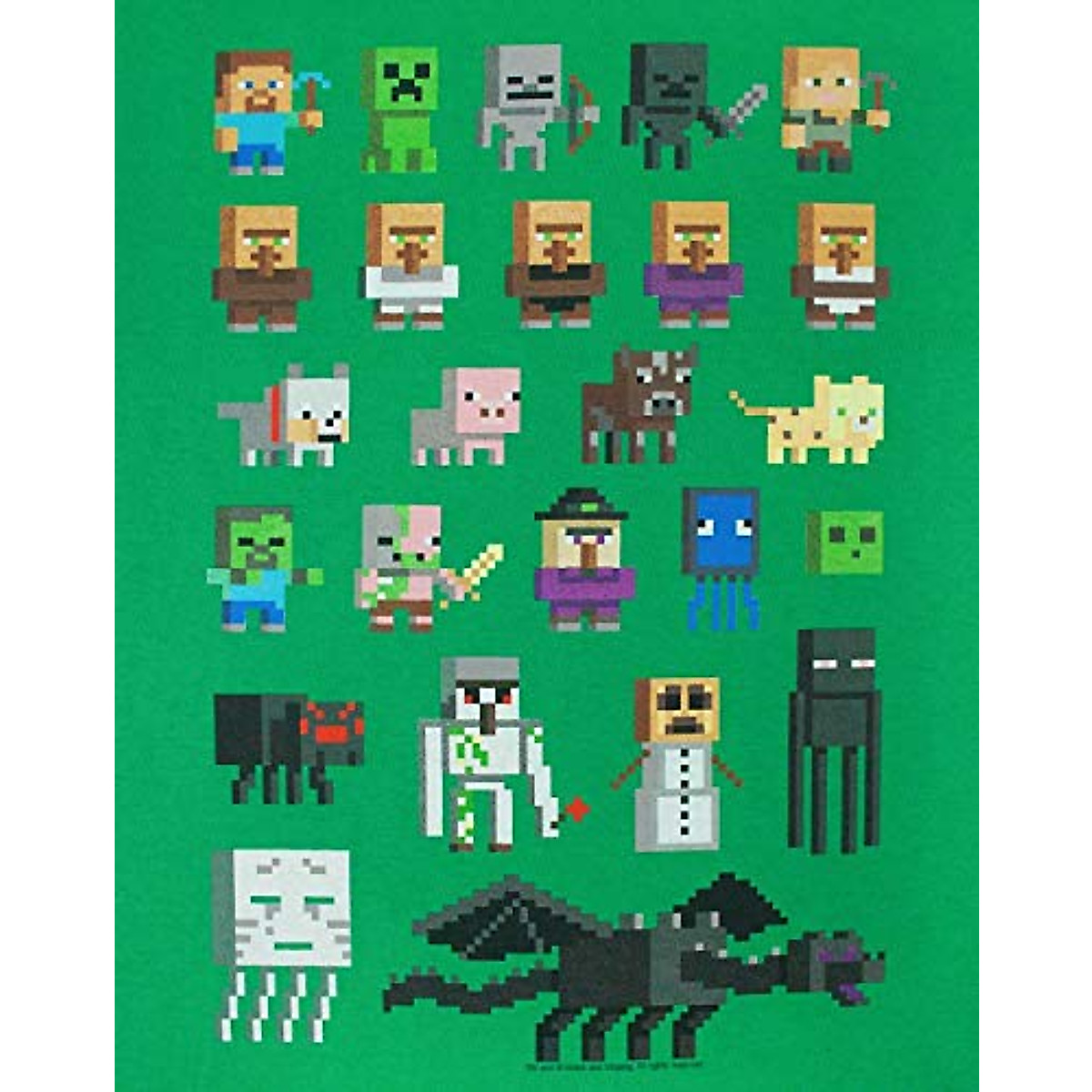 Minecraft T-Shirt Boys Kids Sprites Green Characters Short Sleeve Game Top 9-10 Years