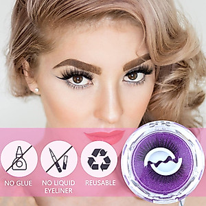 Reusable Self Adhesive Eyelashes Natural Look, Reusable Adhesive Eyelashes No Glue and Easy to Put On, Self Adhesive Eyelashes Reusable Self Sticking(2-Pairs )