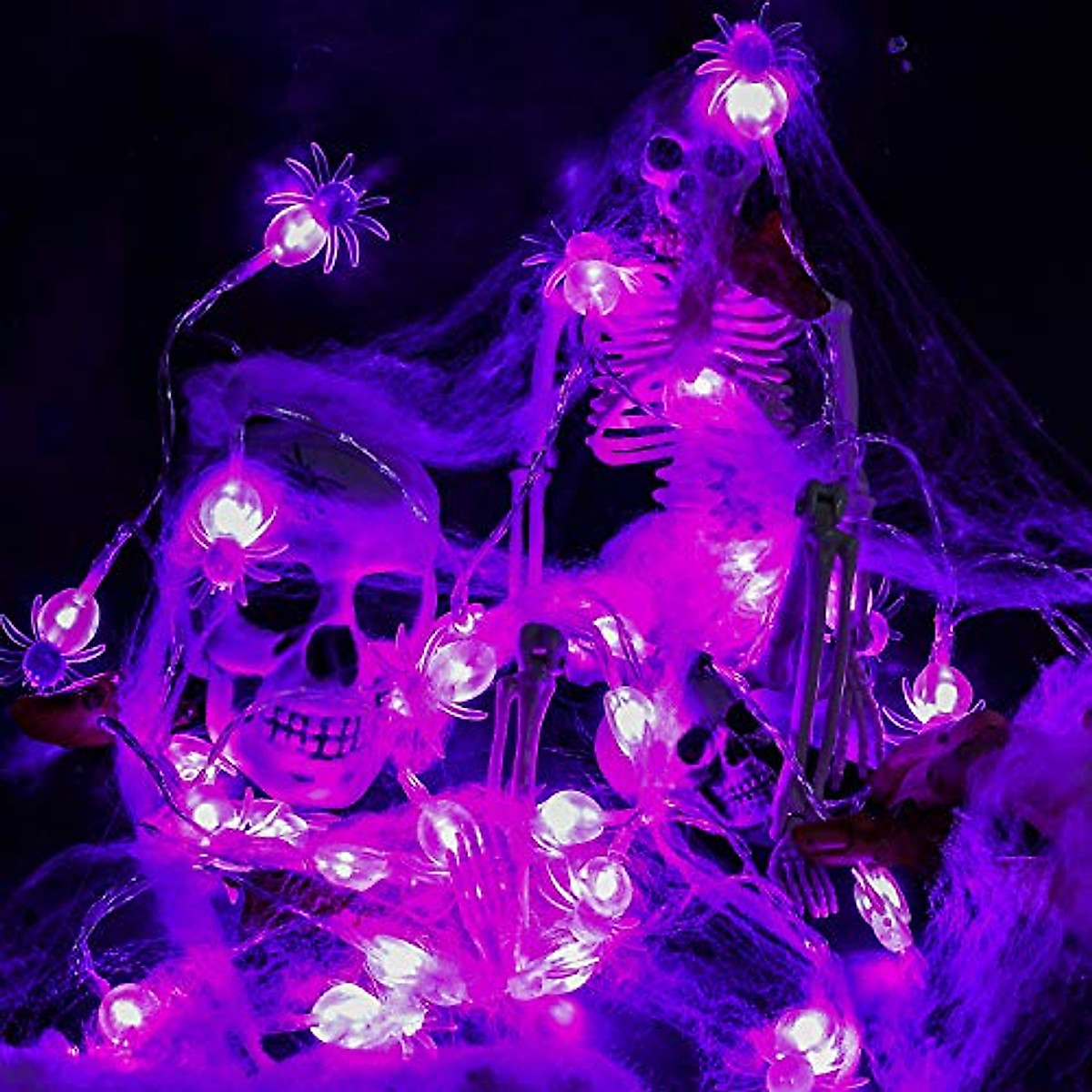 Halloween Spider Lights 30 LEDs Spider String Lights 9.8 Feet Battery Operated Purple Halloween String Lights 2 Modes Spooky Wall Decoration Lights for Halloween Window Porch Outdoor Indoor Decor