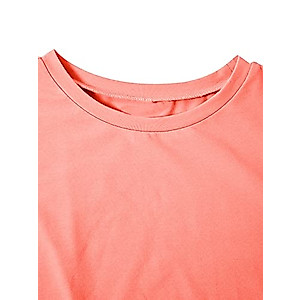SweatyRocks Women's Eyelet Embroidery Short Puff Sleeve Top Round Neck Plain Tee Shirt Watermelon Pink S