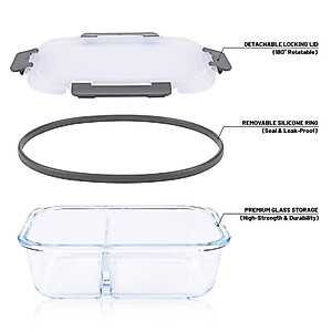 Moretoes Glass Food Storage Containers, 6pcs, 35oz, Glass Bento Box, Glass Meal Prep, Airtight Storage Container, Glasslock Container, Clear Containers