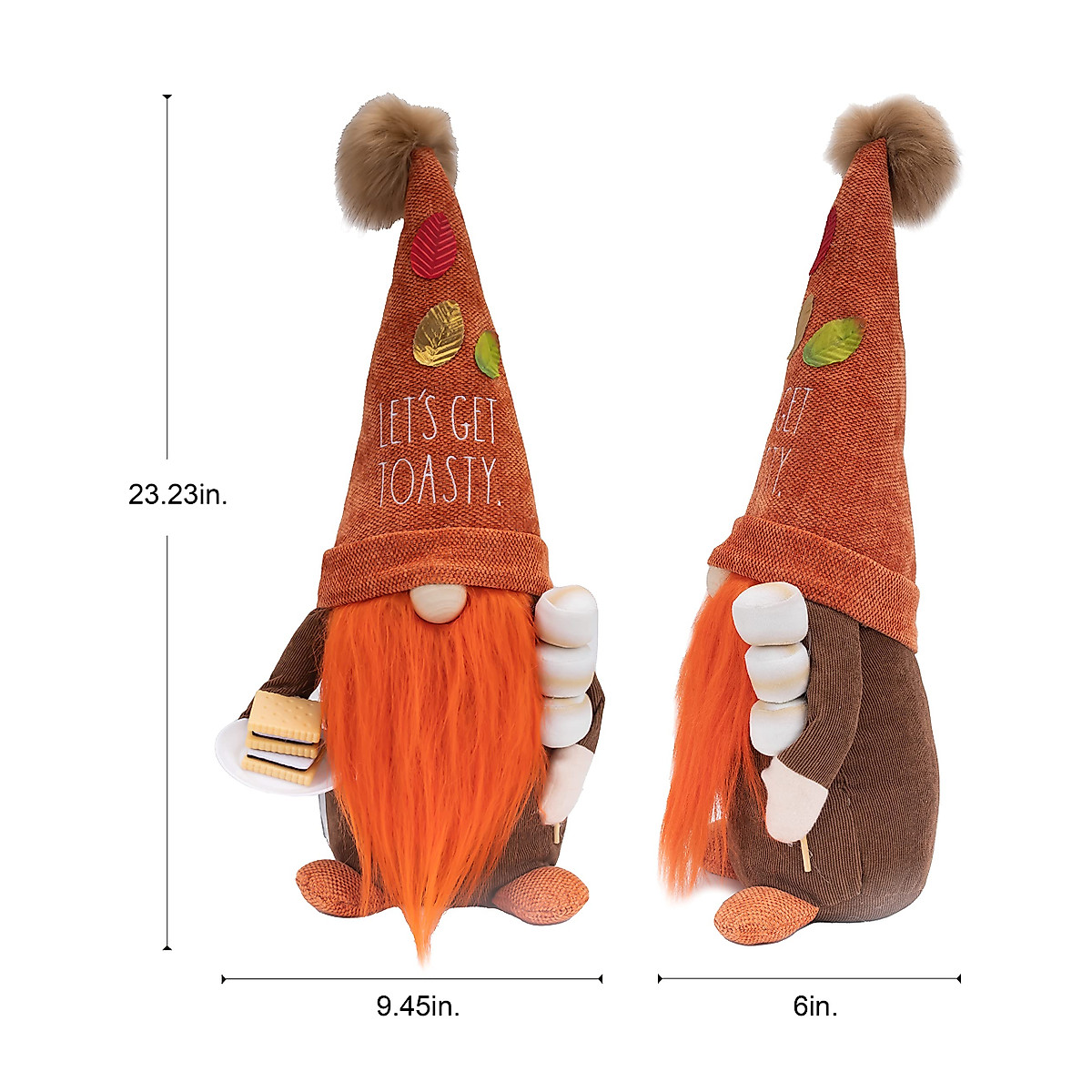 Rae Dunn Halloween Gnome - Fall Holiday Decor Seasonal Decorations - Scandinavian/Swedish/Nordic Tomte Nisse Plush Figurine - 19" Elf with Beard Ornament for Shelf (Lets Get Toasty)