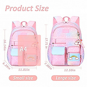 Muizary Rainbow Backpack for Girls with Cute Hanging decorations Student 18 IN Laptop Backpacks Teenager BookBag - Gradient Blue
