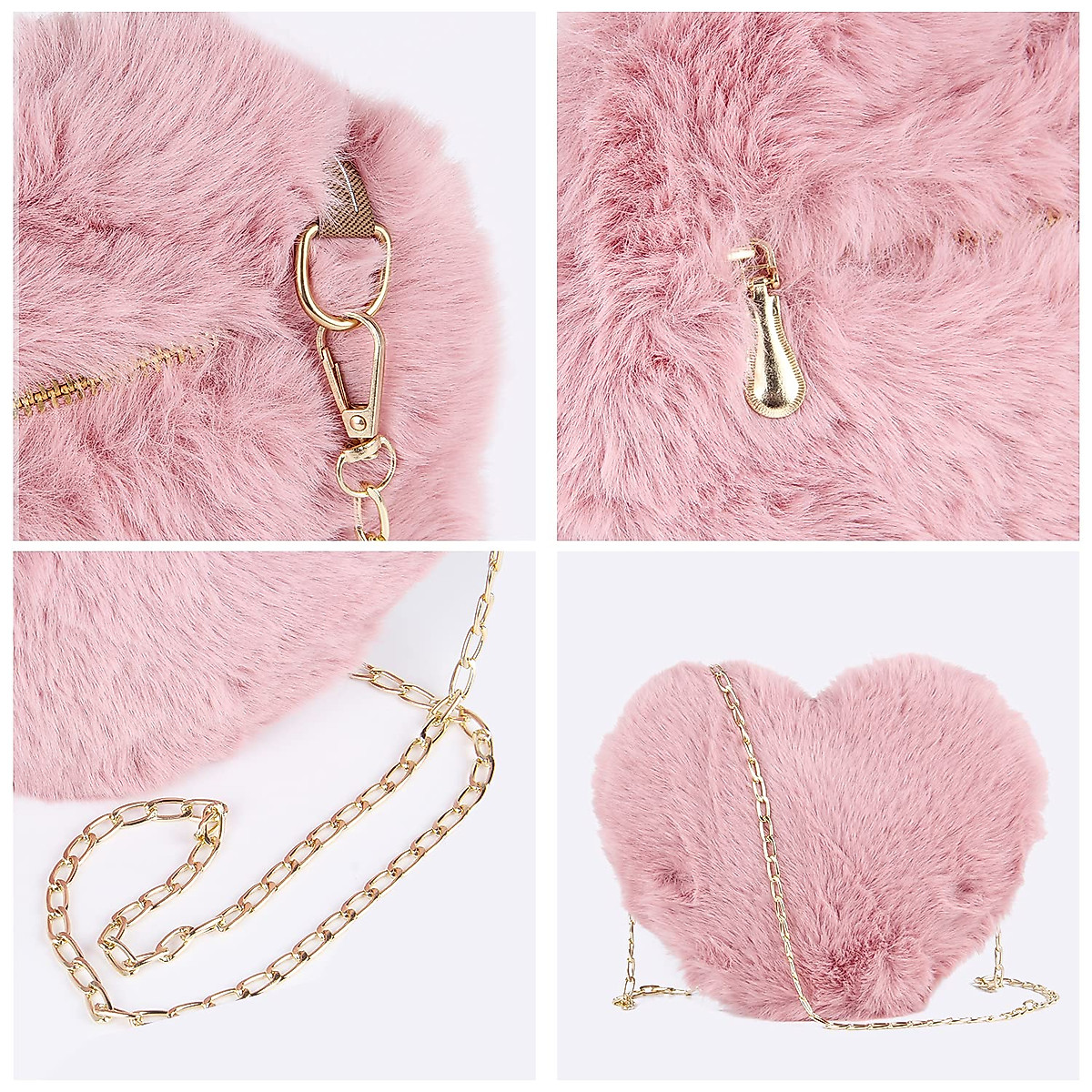 SUKUTU Faux Fur Purse Women's Heart Shaped Evening Handbags Small Cute Phone Crossbody Bag Clutches for Girls