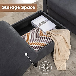 Siiejia Convertible Sectional Couches for Living Room, L-Shaped Couch 3 Seats Sofas with Storage Chaise & 2 Cup Holders, Small Sofa for Apartment, Compact Spaces, Dark Grey