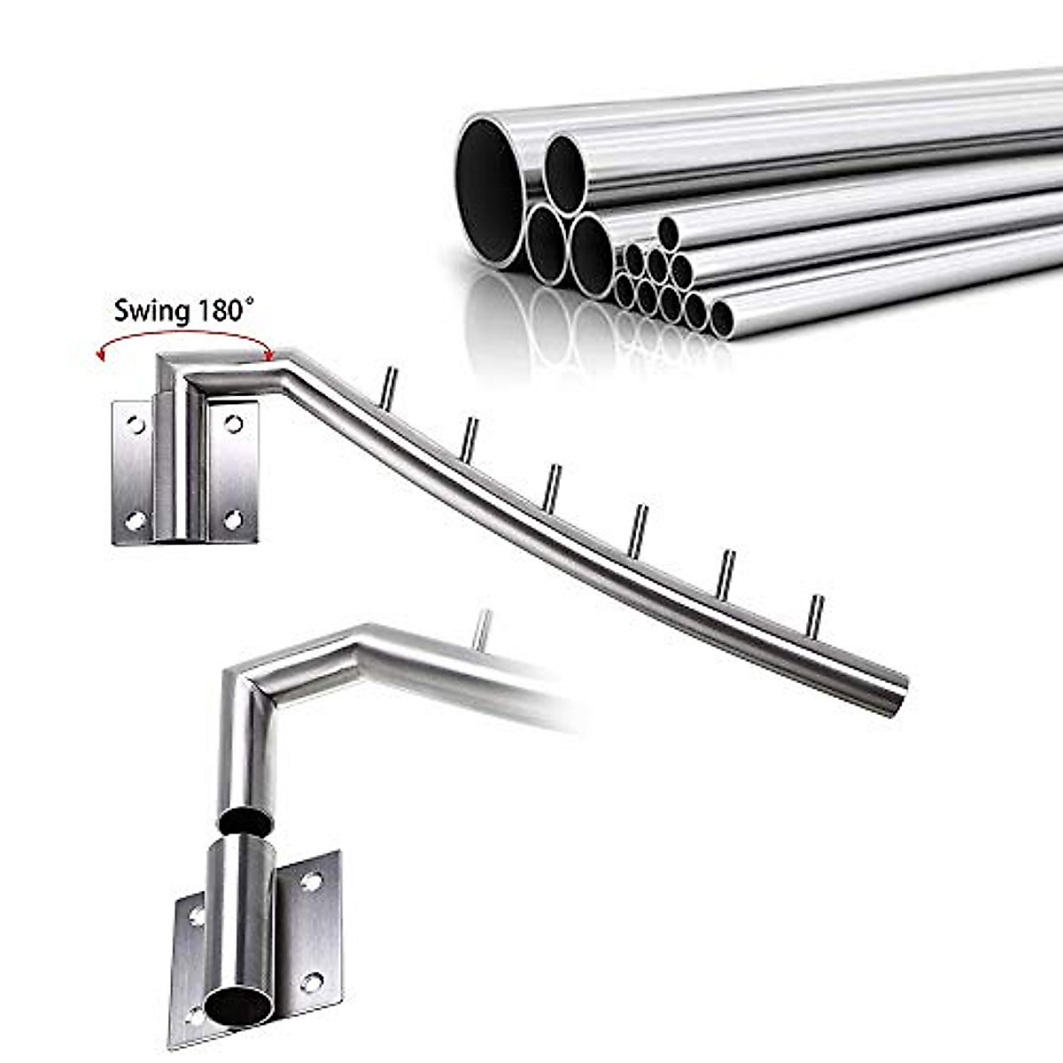 Wall Mount Clothing Rack - 2 Pack - Stainless Steel Hanging Drying Clothes Hanger with Swing Arm Holder - Heavy Duty Laundry Closet Storage Organizer Rod -Space Saver Clothing for Bedrooms, Bathrooms