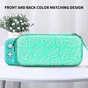 DLseego Carrying Case for Switch lite,New Leaf Crossing Design Portable Travel Carrying Case 3 in 1 Accessories Kit with 2 Pcs Screen Protectors and 2 PcsThumb Grips Caps