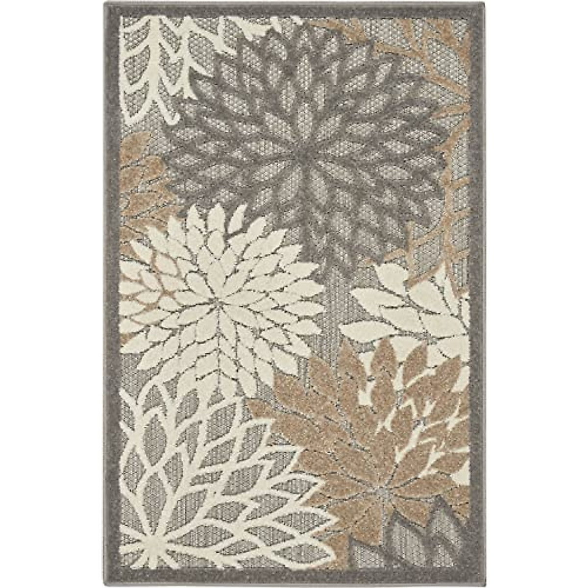 Nourison Aloha Indoor/Outdoor Natural 2'8" x 4' Area-Rug, Tropical, Botanical, Easy-Cleaning, Non Shedding, Bed Room, Living Room, Dining Room, Deck, Backyard, Patio (3x4)
