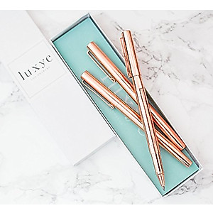 luxye Rose Gold Pens with Rose Gold Pen Cap 3 Pcs Pen Set - Rose Gold Metal Pens - Fine Point Black Gel Ink Cap Pens - Rose Gold Office School Wedding Supplies - In White Box for Women