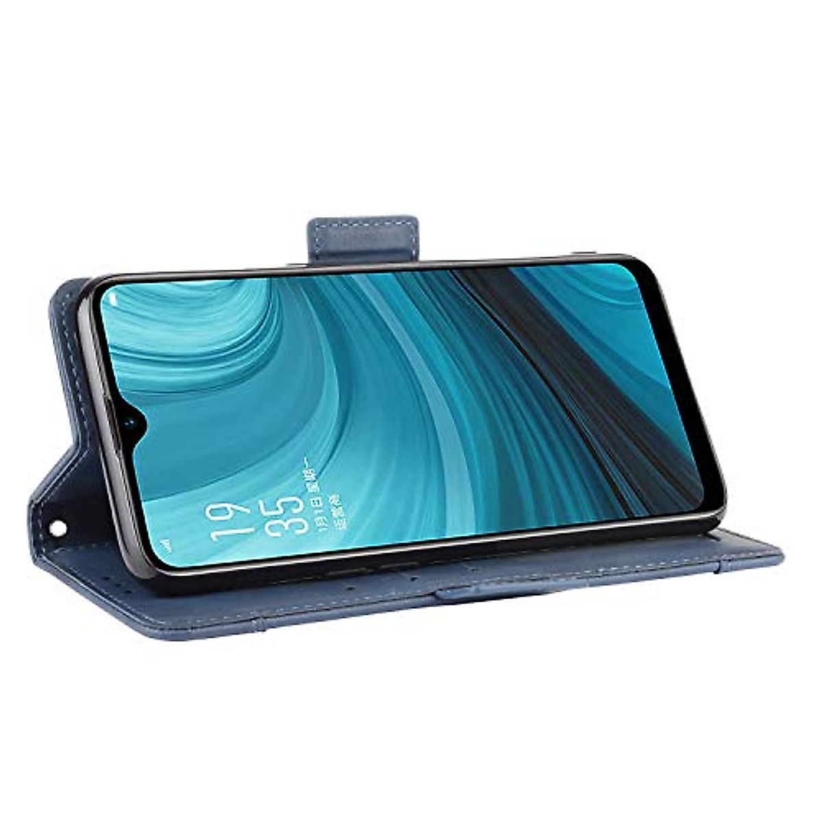 Snow Color COBYU020797 Case for Oppo A5S/A7 Leather Flip Case for Bumper Protective Magnetic Card Slot for Oppo A5S (AX5S) / A7 (AX7) - Blue