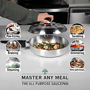 MAGNAWARE Cast Aluminum Sauté Pan with Lid 10 inch - Oven Safe Deep Frying Pan with Lid, Two Side Spouts and Ergonomic Stay-Cool Handle for Comfortable Grip and Pouring (3 Quart)