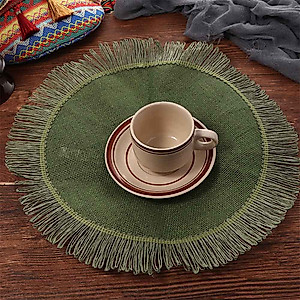 Cup Pad Placemat,Jute Simple Insulation Pad Heat Insulation Non-Slip Boho Coaster Environmental Tassel Table Mat(Black)