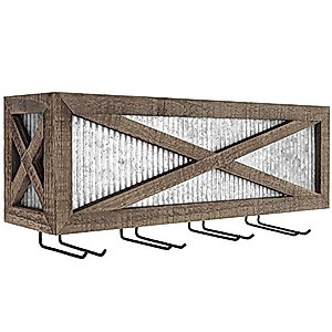 Autumn Alley Rustic Barn Door Wine Rack with Glass Storage - Country Home Decor Rustic Farmhouse for Kitchen, Dining Room – Wood and Metal Wine Wall Mount Storage – Holds 5 Bottles, 4 Stemmed Glasses