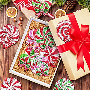 YLOLUL 10 Pcs Christmas Candy Diamond Art Coasters Kits DIY Candy Diamond Art Coasters with Holder for Beginners Adults and Kids Art Craft Supplies Gift