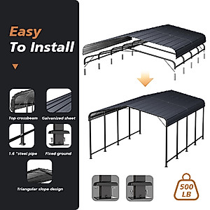 HOMPUS Outdoor Carport, 10'x20' Carport with Galvanized Steel Roof, Heavy Duty Canopy for Garage, Outdoor Garage Car Shelter Shade for Car, Grey