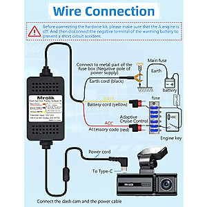 S10 Dash Cam Front and Rear WiFi 4K and Hardwire kit Cable for 24H Recording