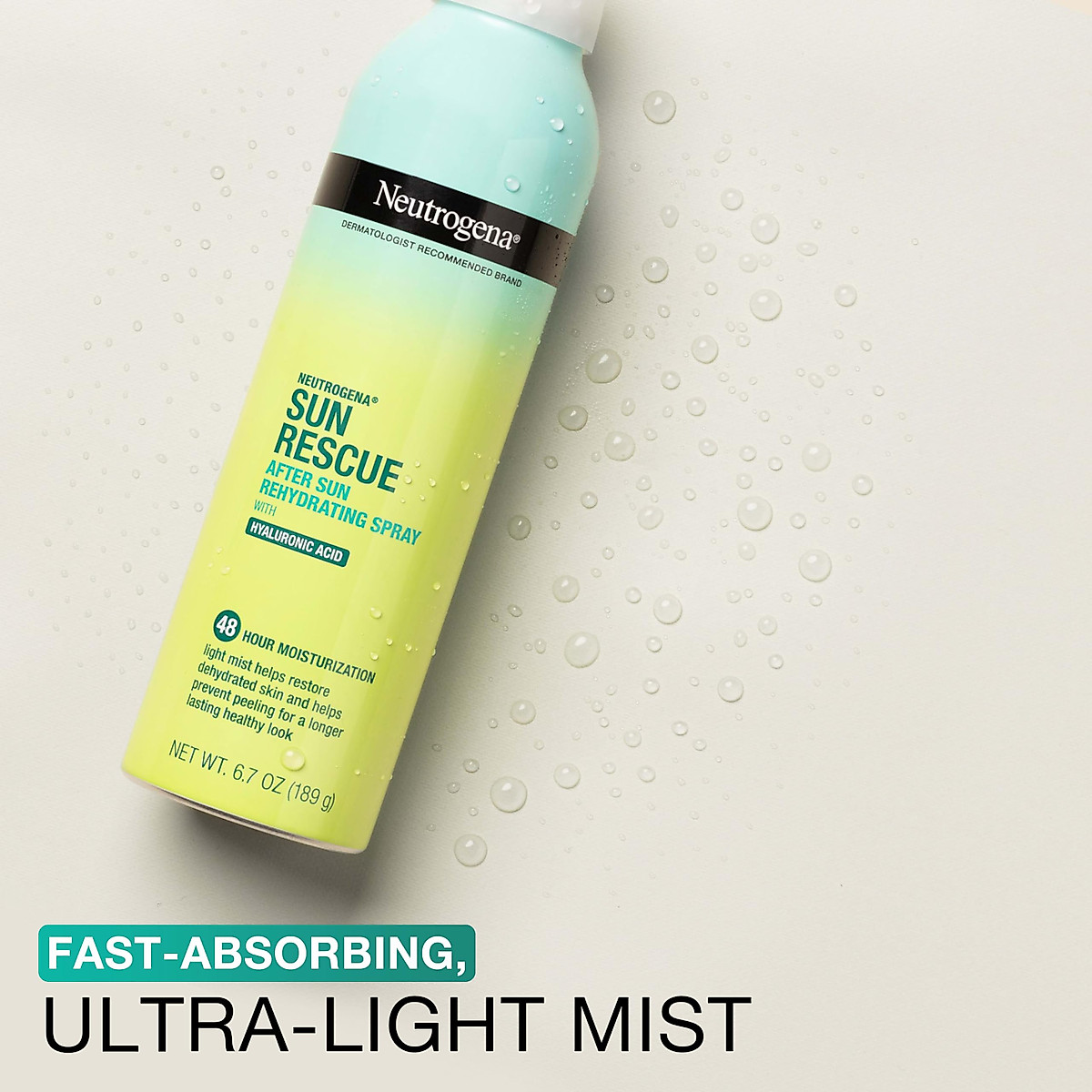 Neutrogena Sun Rescue After Sun Rehydrating Spray with Hyaluronic Acid, Vegan and Lightweight 48-Moisturizing Skin and Body Mist, Non-Comedogenic Hydration, 6.7 Oz