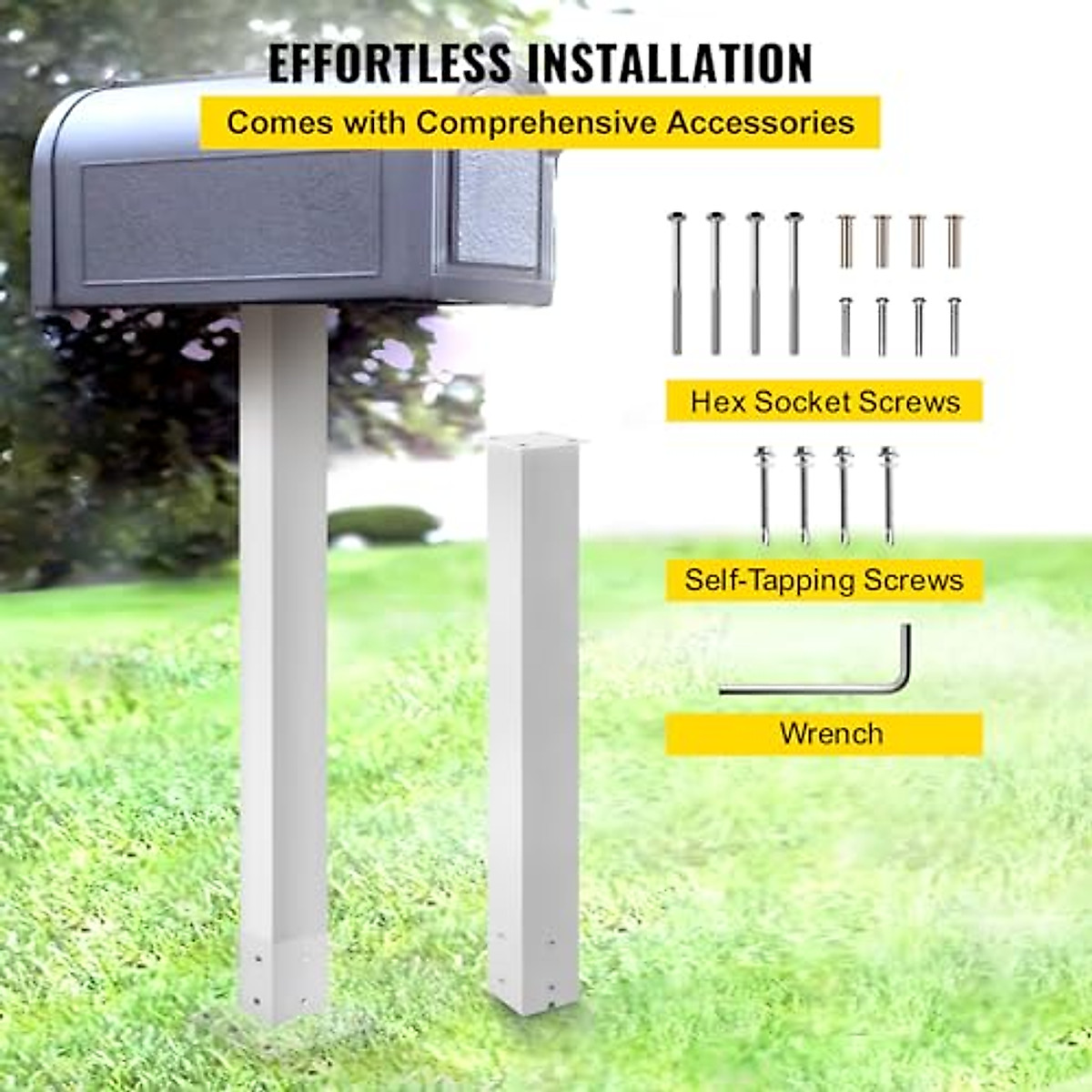 VEVOR Mailbox Post, 43" High Mailbox Stand, White Powder-Coated Mail Box Post Kit, Q235 Steel Post Stand Surface Mount Post for Sidewalk and Street Curbside, Universal Mail Post for Outdoor Mailbox