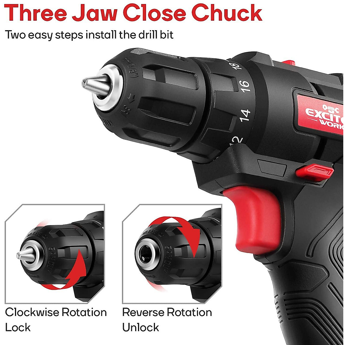 20V Cordless Electric Drill Set, 168 Pieces Power Drill Driver Kit, Max 310in.lbs with Tool Case for Home Repair 18+1 Poisition Torque Drill for Metal, Wood, Plastics by Excited Work