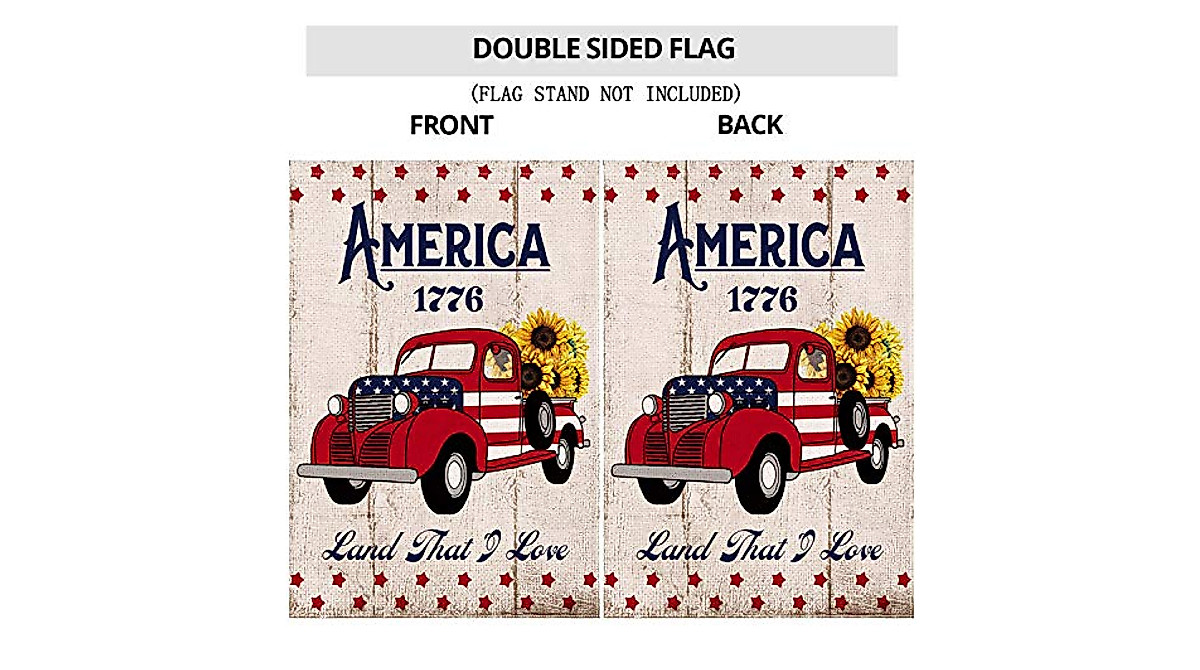 EKOREST 4th of July Garden Flag - Patriotic Red Truck & Sunflowers