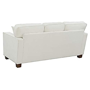 OSP Home Furnishings Russell 3 Seater Sofa with 2 Pillows and Coffee Finished Legs, Ivory