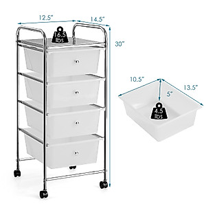 RELAX4LIFE Storage Drawer Carts Classroom Organization Rolling Carts with Wheels 4 Drawers -Craft Organizing Drawers with Plastic Drawers, Utility Cart for Office, School Storage Cart (Clear)