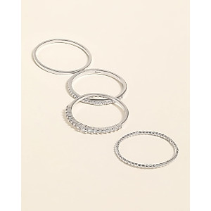 Stackable Ring Set of 4 Pure Silver Ultra Thin Stacking Rings for Women Dainty Gold Ring Minimalist Delicate Diamond Ring (Gold, 8.5)