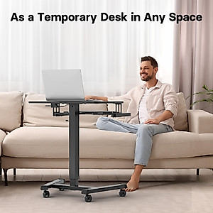 BONTEC Mobile Standing Desk with Keyboard Tray, Mobile Podium, Computer Workstation Up to 33Lbs, Laptop Sit or Stand Desk on Wheels, Height Adjustable Stand Up Table for Living Room, Bedroom, Office