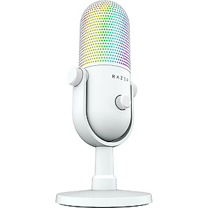 Razer Seiren V3 Chroma RGB USB Microphone: Stream & Game Reactive Lighting - Tap-to-Mute Sensor Condenser Mic - Digital Gain Limiter & Shock Absorber PC, Discord, OBS Studio, XSplit White (Renewed)
