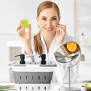 Sliner 2 Pack Portable Shower Caddy Basket with Handles,collapsible Small Storage Organizers Basket Plastic Shower Tote Basket for Cleaning Supplies College Dorm Organizer Bin(Gray)