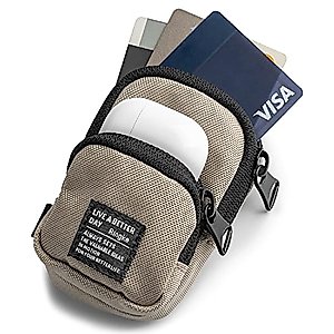 Ringke Mini Pouch Two Pocket, Small Bag for Universal Wireless Ear Buds, Durable Waterproof Keychain Accessories Compatible with AirPods Pro 2nd Generation and AirPods 4 Case - Beige