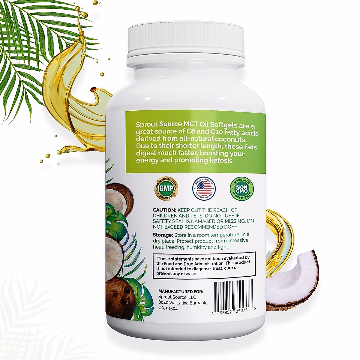 Sprout Source Keto MCT Oil Softgels 1000mg: 90-Day Supply, Premium C8 & C10 Blend for Sustained Energy and Weight Management, Made from Natural Coconut Oil, Non-GMO, Gluten-Free 90 softgels