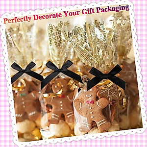 50 Pack Black Satin Ribbon Twist Tie Bows for Treat Bags, Gift Bags, Bakery Candy Bags and Package Decorating Ribbon Bow, Bowknot for Gifts