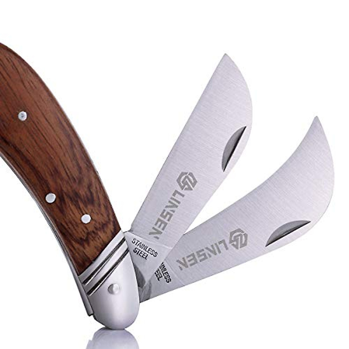 Pruning Knife, Double Blade Grafting Knife, Stainless Steel Garden Budding Knife, Linsen-outdoors Folding Pocket Knife for Grafting Multi Cutting Tool, Weed Bushes Branches Mushroom Diggig Knife