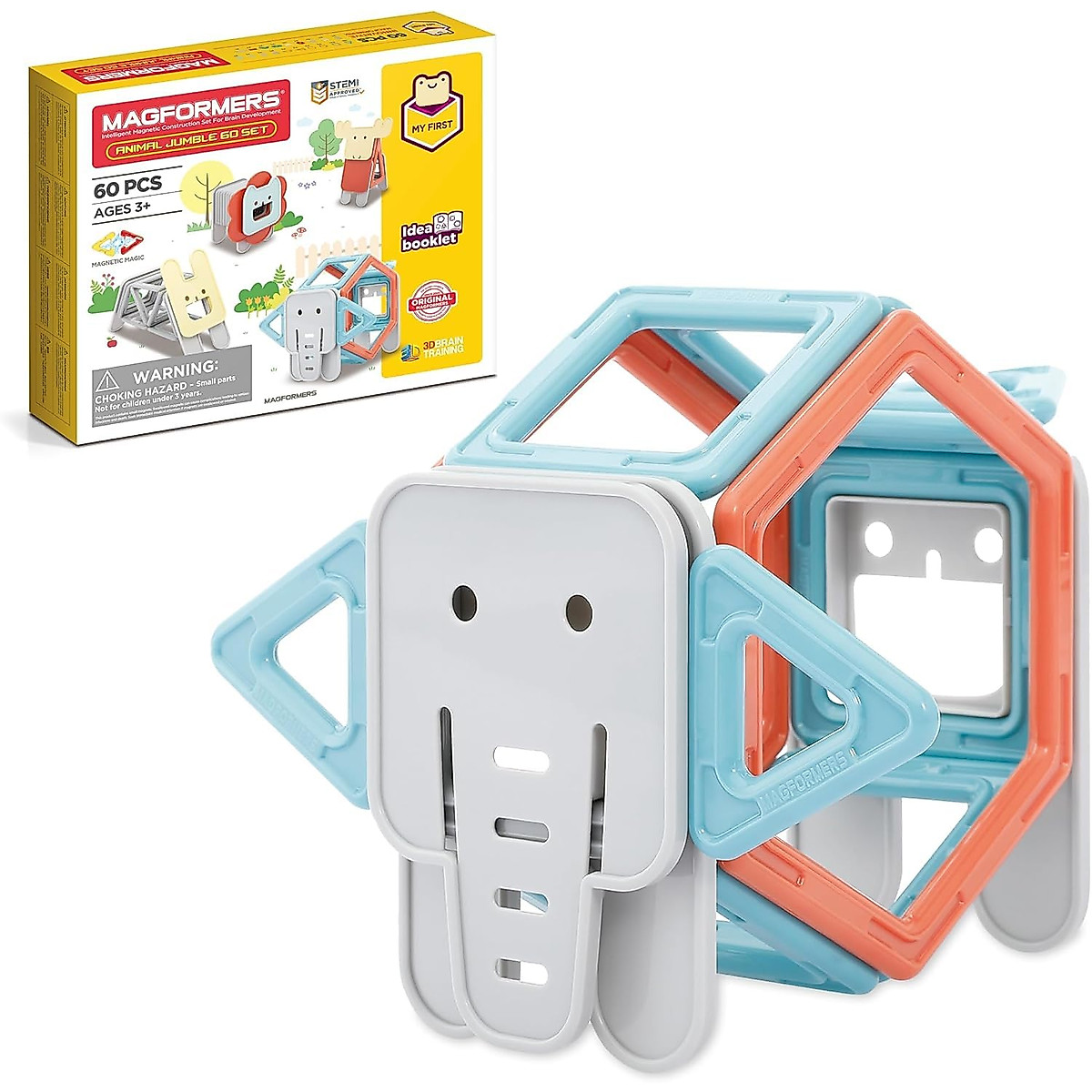 MAGFORMERS My First Animal Jumble 60 Piece Set, Pastel Colors - Educational Magnetic Geometric Shapes, Tiles, Building STEM Toy Set, Ages 3+