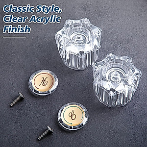 Enhon 2 Pairs Bathroom Faucet Knobs Replacement, Bathtub Faucet Handles Compatible with Delta/Delex/Peerless, Hot and Cold Sink Faucet Knobs Replacement Parts in Clear Acrylic, Include Screws