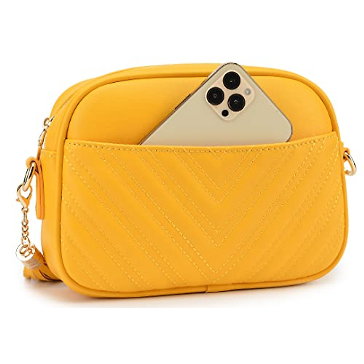 lola mae Quilted Crossbody Bag, Trendy Design Shoulder Purse (Mustard)