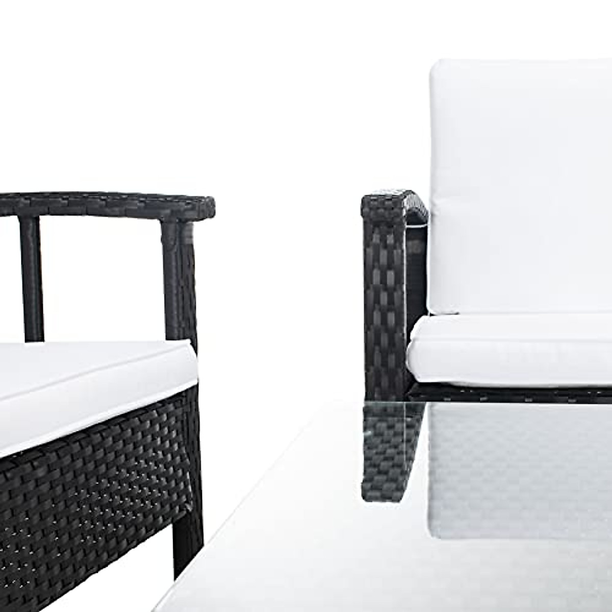 SAFAVIEH Outdoor Collection Reslor Wicker Cushion 4-Piece Living Set PAT7713A, Black/White