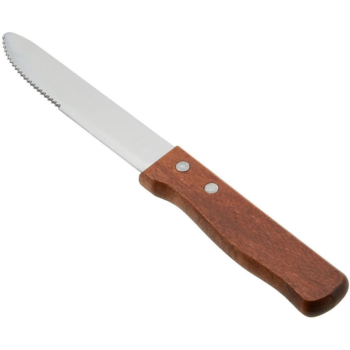 (Set of 6) 10-Inch Jumbo Steak Knives by Tezzorio, Stainless Steel Rounded Serrated 5-Inch Blade with Wooden Handle, Commercial Quality Steak Knife Set