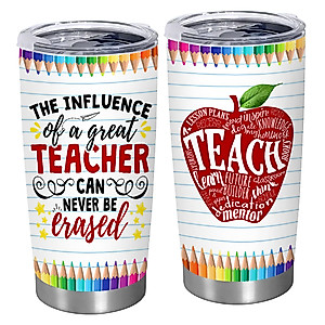 TEEZWONDER Teacher Appreciation Gifts for Women - 20 Oz Stainless Steel Insulated Coffee Tumbler With Lid - Teachers Day Graduation Appreciation Week Birthday Thank You Gifts for Teachers Women