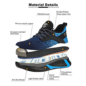 AONEGOLD Safety Shoes for Men Steel Toe Sneaker Work Shoes Lightweight Breathable Industrial Construction Shoes Roofing Shoes(Blue, 41)