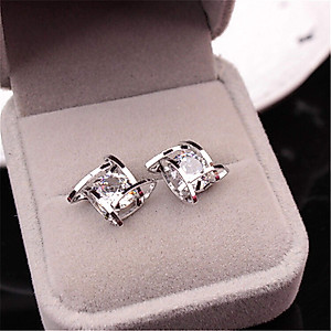 Guoshang Women Geometric Cube Crystal Earrings Rhinestone Ear Studs Gold Silver 2 Colors,Silver,1 Pair