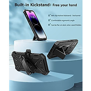 FNTCASE for iPhone 14 Pro Max Case: Military Grade Rugged Cell Phone Cover with Kickstand & Holster | Shockproof TPU Protection Bumper Matte Textured Design for iPhone 14 Pro Max Cases 6.7inch - Black